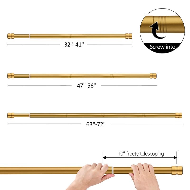 Tension Shower Curtain Rod Adjustable 47 to 56 inch - Spring Tension Shower Rod, Gold