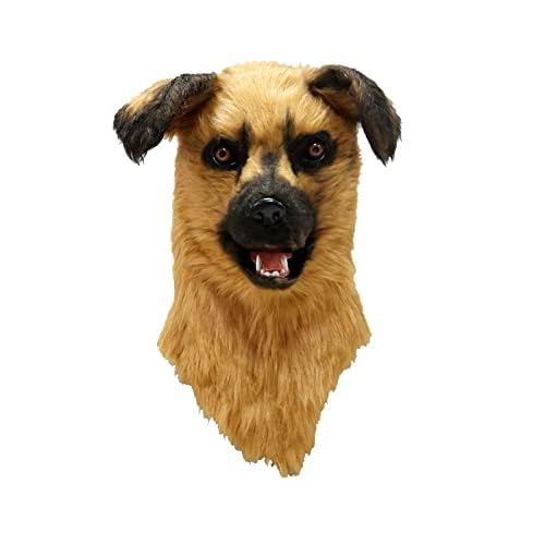 Xerial Realistic Furry Animal Mask With LED, Moving Jaw and Glowing Head - Shepherd Dog Costume for Halloween Party