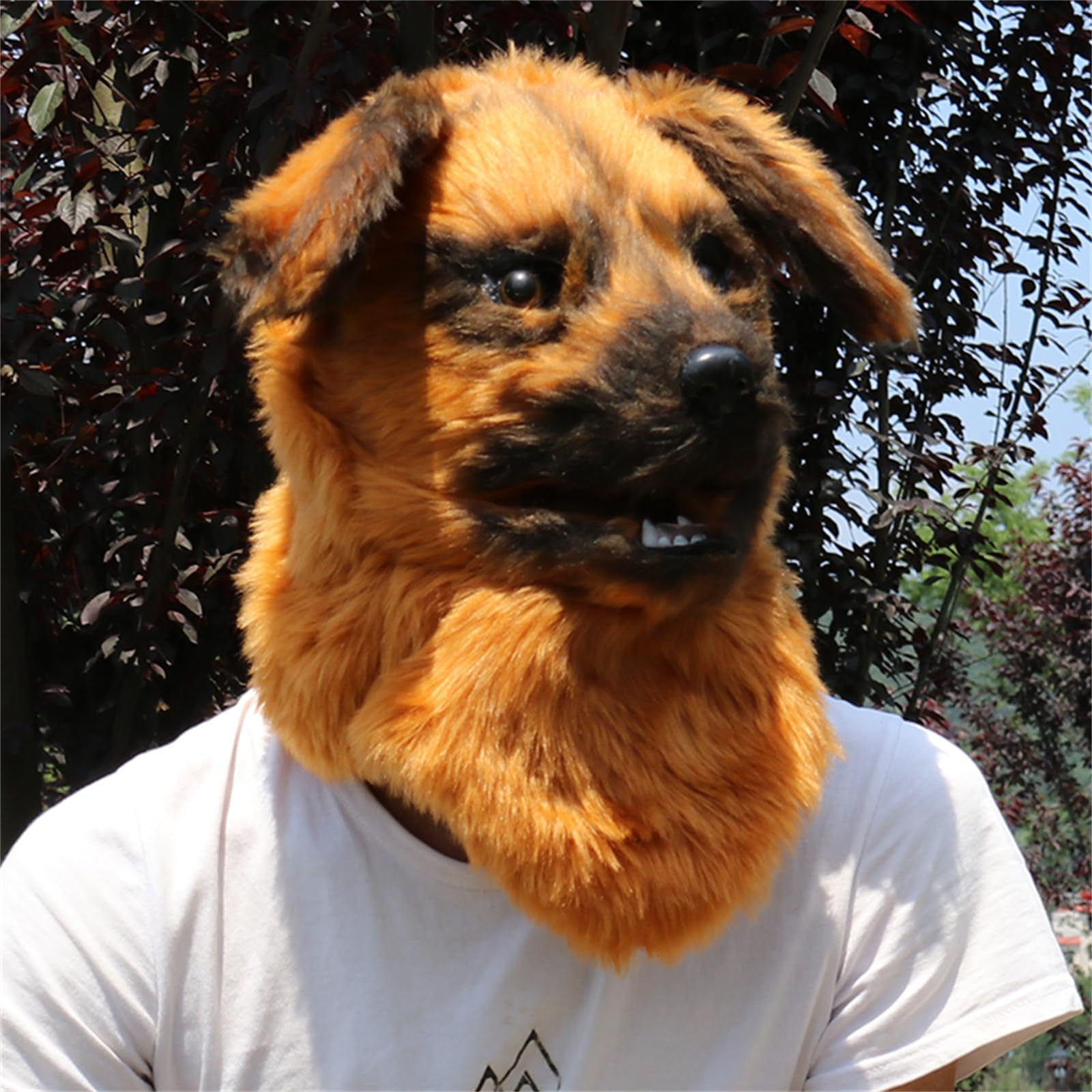 Xerial Realistic Furry Animal Mask With LED, Moving Jaw and Glowing Head - Shepherd Dog Costume for Halloween Party