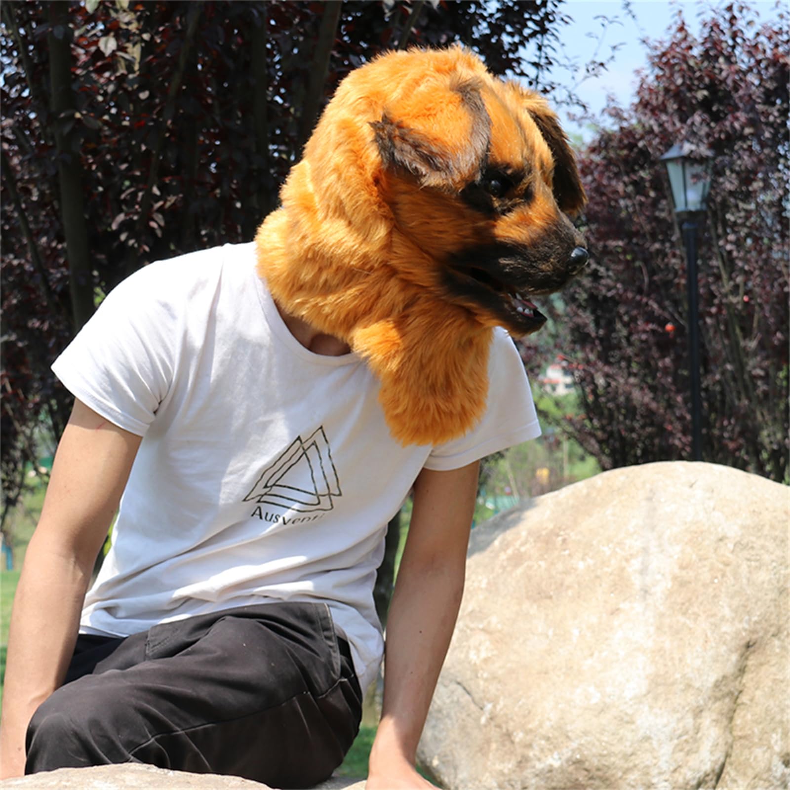 Xerial Realistic Furry Animal Mask With LED, Moving Jaw and Glowing Head - Shepherd Dog Costume for Halloween Party