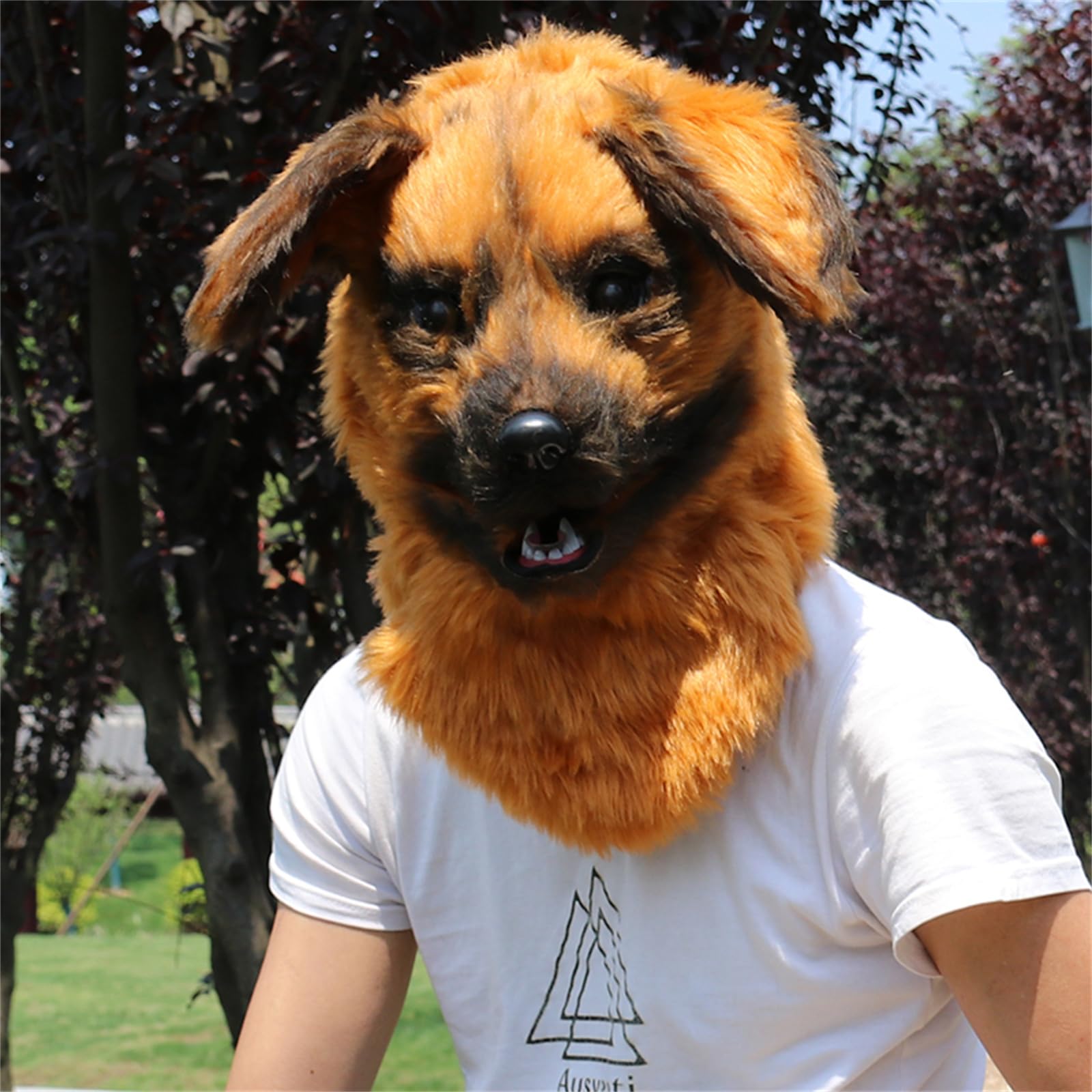 Xerial Realistic Furry Animal Mask With LED, Moving Jaw and Glowing Head - Shepherd Dog Costume for Halloween Party