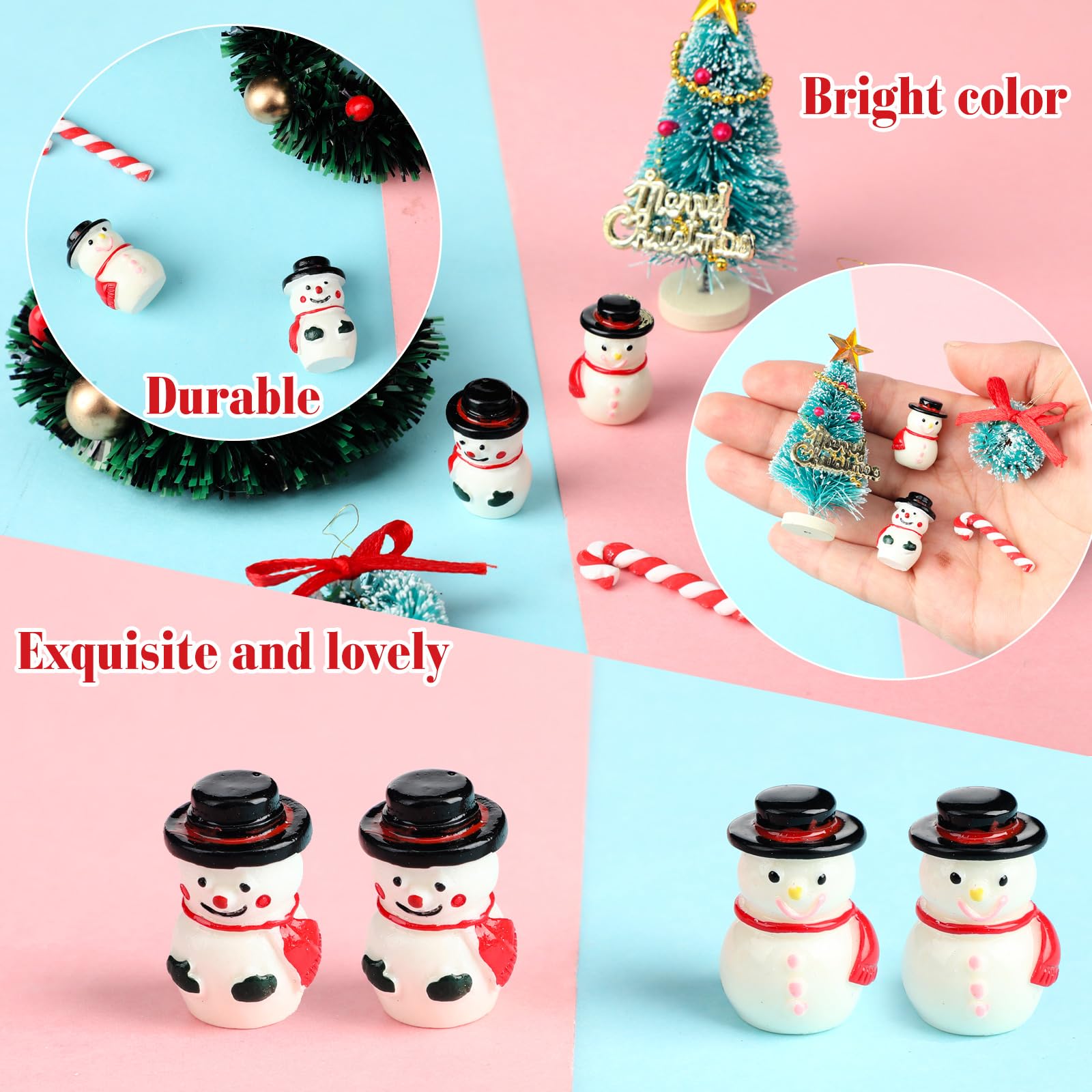 Shappy 36 Pcs 1:12 Scale Christmas Miniature Figurines Miniature Christmas Tree Wreath Candy Cane Snowman Ornaments Christmas Village Statue Desktop Decorations for Christmas Holiday Festival Decor