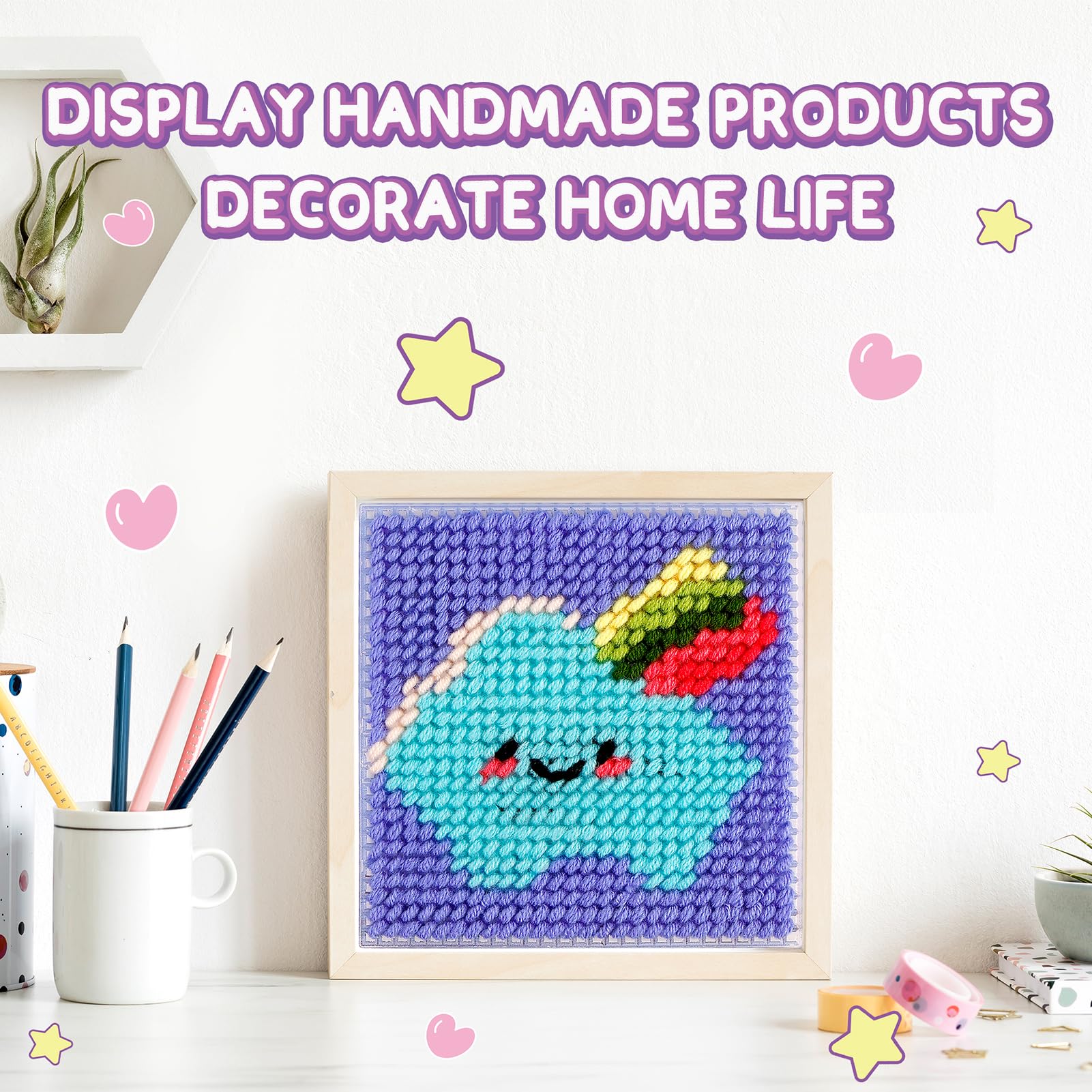 Caydo 8-in-1 Cross Stitch Kit for Beginners Kids, Includes 8 PCS Plastic Canvas with Pre-Patterns, 13 Colors Threads, Instructions, Embroidery Needles for Beginners Sewing