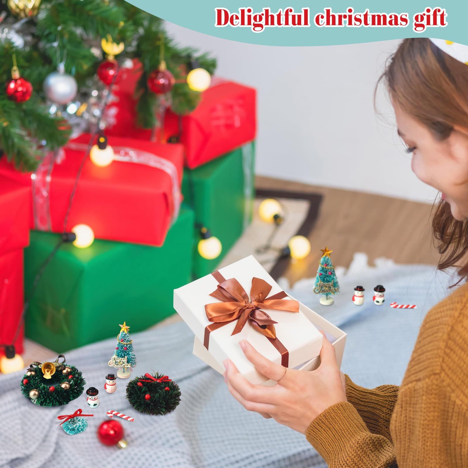 Shappy 36 Pcs 1:12 Scale Christmas Miniature Figurines Miniature Christmas Tree Wreath Candy Cane Snowman Ornaments Christmas Village Statue Desktop Decorations for Christmas Holiday Festival Decor