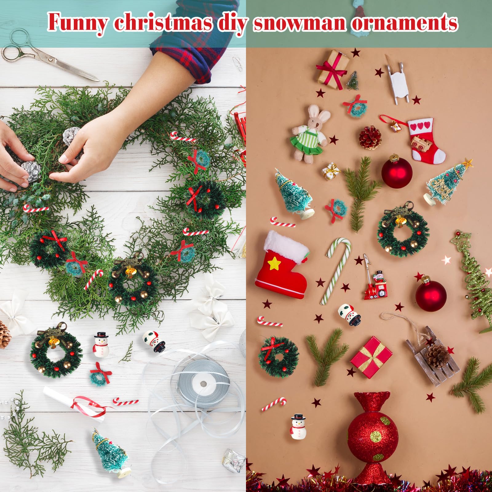 Shappy 36 Pcs 1:12 Scale Christmas Miniature Figurines Miniature Christmas Tree Wreath Candy Cane Snowman Ornaments Christmas Village Statue Desktop Decorations for Christmas Holiday Festival Decor