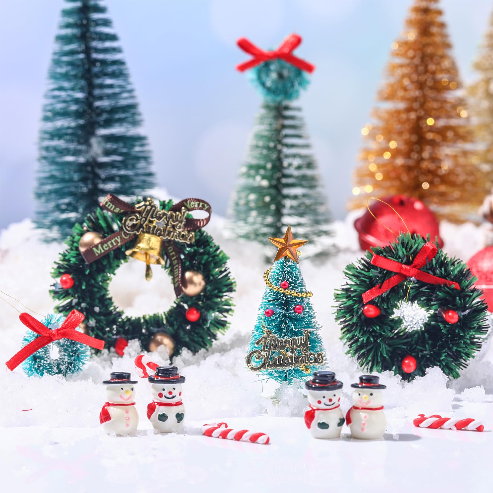 Shappy 36 Pcs 1:12 Scale Christmas Miniature Figurines Miniature Christmas Tree Wreath Candy Cane Snowman Ornaments Christmas Village Statue Desktop Decorations for Christmas Holiday Festival Decor
