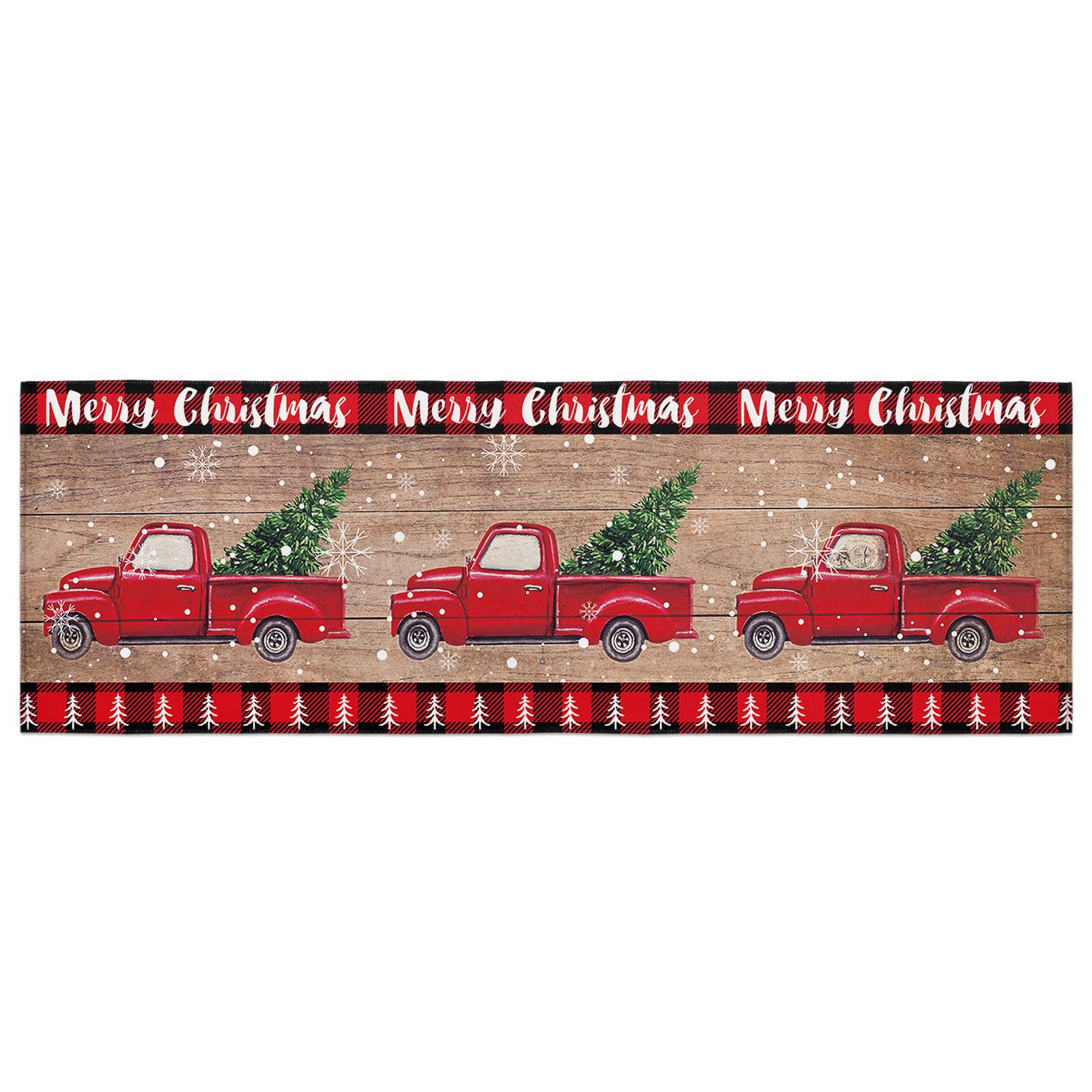 Libaoge Merry Christmas Kitchen Rugs and Mats Set of 1 Red Truck Pull Xmas Tree on Rustic Wood Grain Kitchen Sink Mat,Non-Slip Area Runner Rug,Washable Floor Mat for Home Dining Room Office 15"x47"