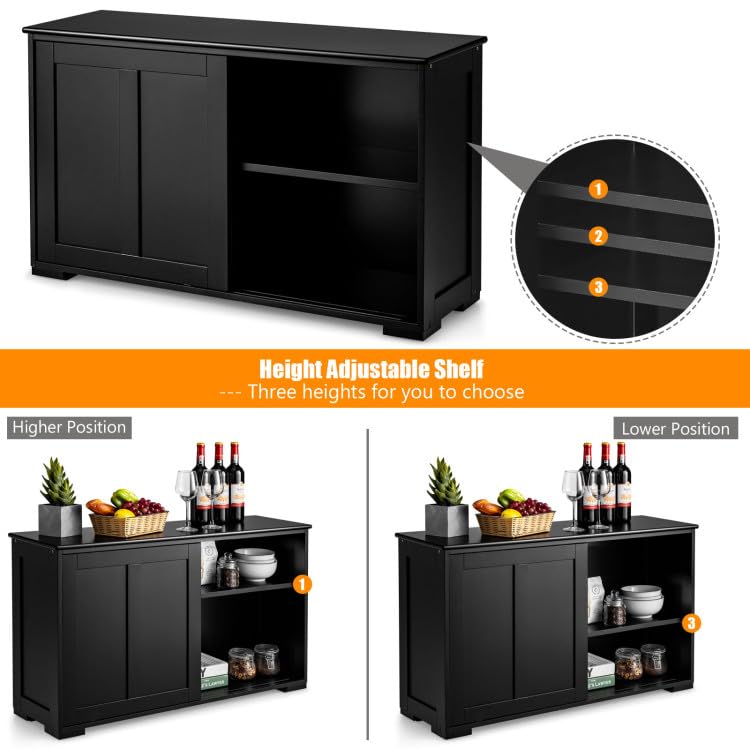 Safeplus 42" Compact Buffet Sideboard with Sliding Wooden Doors and Adjustable Shelf