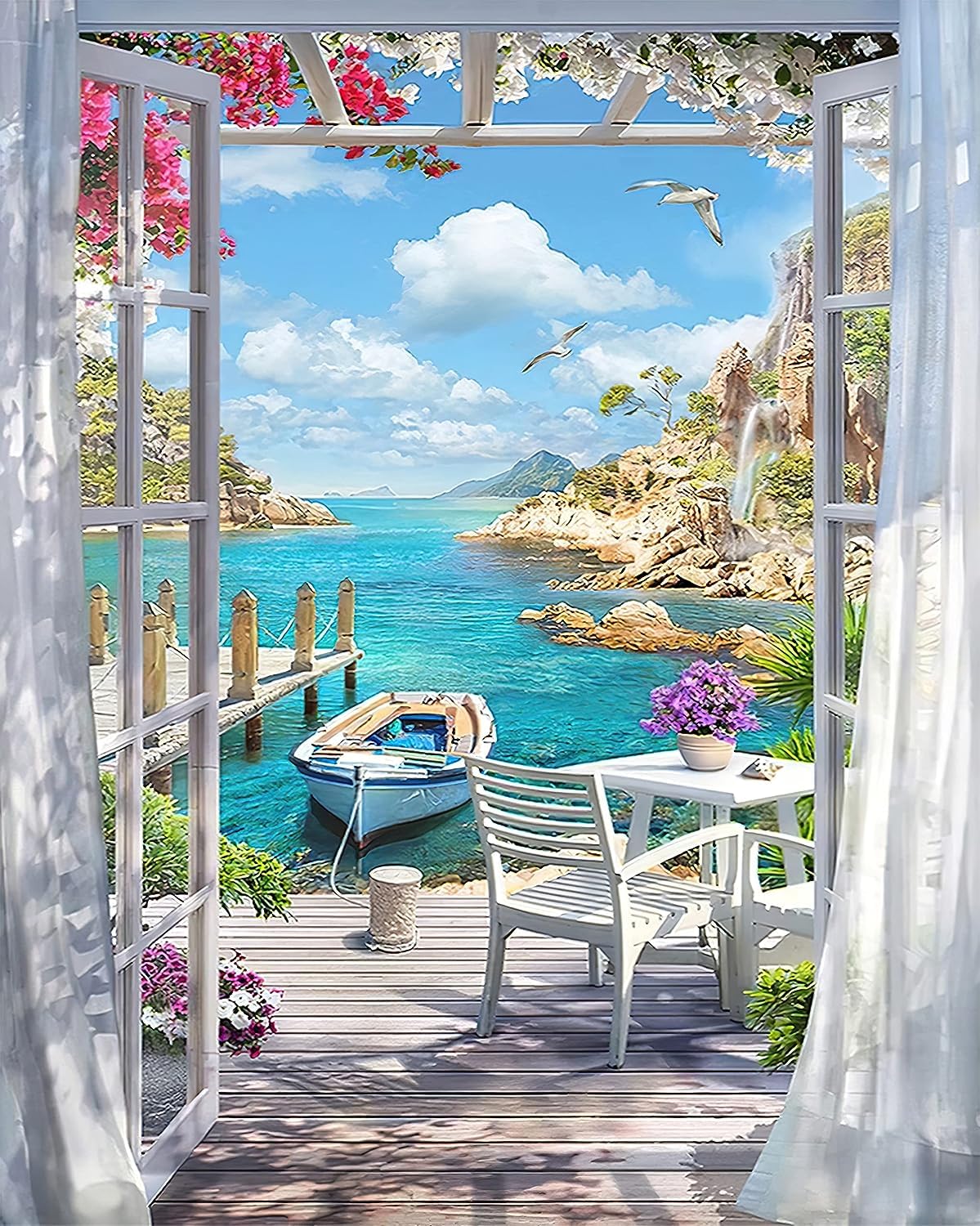 Landscape Beach Stamped Cross Stitch Kits - Colorful 11CT Printed Easy Pattern Needlepoint Kits Embroidery Crafts for Adults Beginners Gift 12x16 Inch