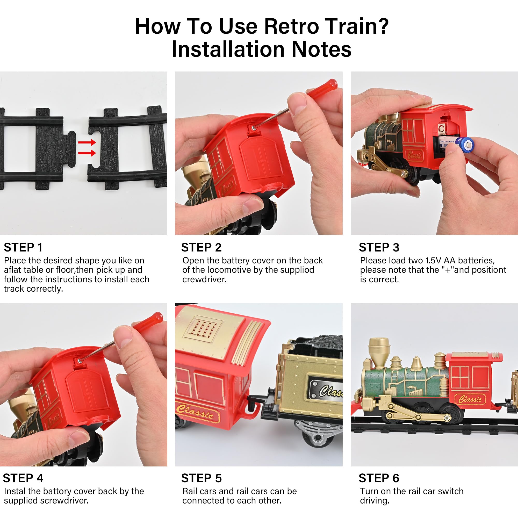 Train Set - Christmas Train Toys, Battery-Powered Locomotive Engine with Sound and Lights, Cargo Cars & 10 Tracks, Toy Train Sets for Boys Age 3 4 5 6