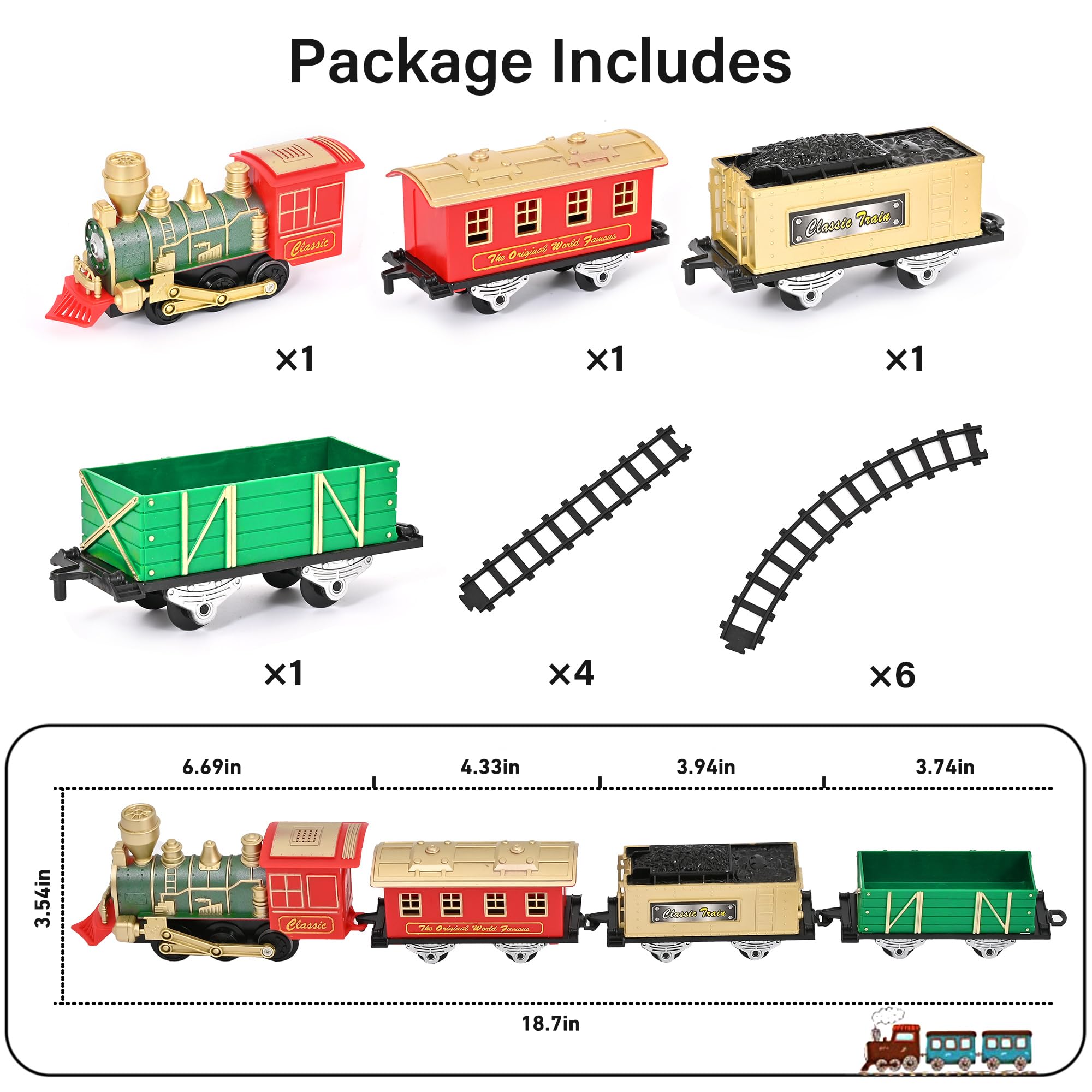 Train Set - Christmas Train Toys, Battery-Powered Locomotive Engine with Sound and Lights, Cargo Cars & 10 Tracks, Toy Train Sets for Boys Age 3 4 5 6