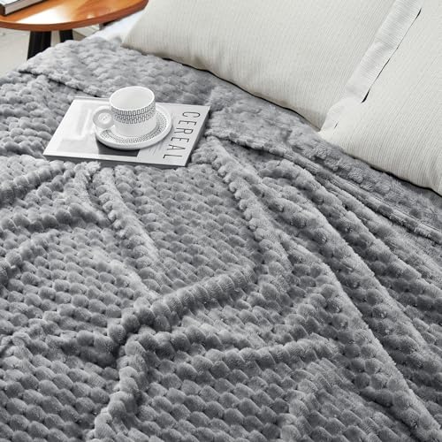 DREAMNINE Extra Large Soft Plush Fleece Bed Blanket King Size 90" x 108", Luxury Shaggy Lightweight 3D Patterned Velvet Flannel Blanket for Bedroom, Solid Gray Warm Lap Blanket for Winter Autumn, Grey