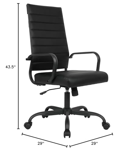 LANDSUN Home Office Chair High Back Executive Chair Ribbed Leather Computer Desk Chair with Armrests Soft Pad Adjustable Height Swivel Conference Black Frame