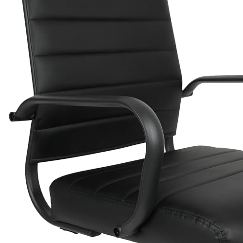 LANDSUN Home Office Chair High Back Executive Chair Ribbed Leather Computer Desk Chair with Armrests Soft Pad Adjustable Height Swivel Conference Black Frame