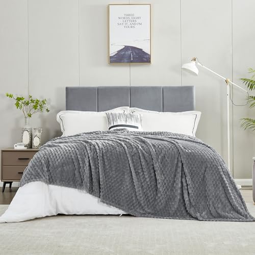 DREAMNINE Extra Large Soft Plush Fleece Bed Blanket King Size 90" x 108", Luxury Shaggy Lightweight 3D Patterned Velvet Flannel Blanket for Bedroom, Solid Gray Warm Lap Blanket for Winter Autumn, Grey