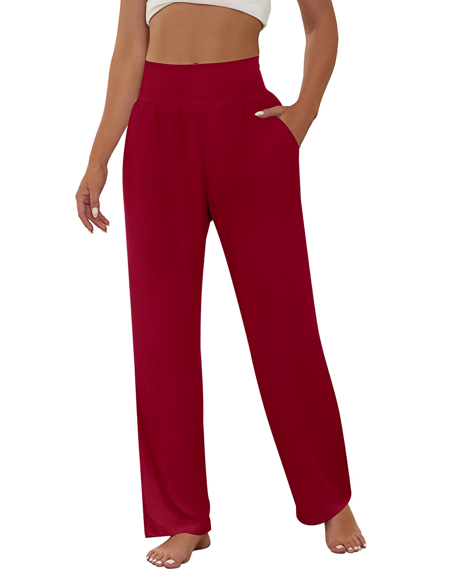 3 Pcs Women's Wide Leg Yoga Pant Comfy Loose Sweatpants High Waist Lounge Casual Athletic Pant Workout Joggers Pant (Black, Green, Red,Medium)