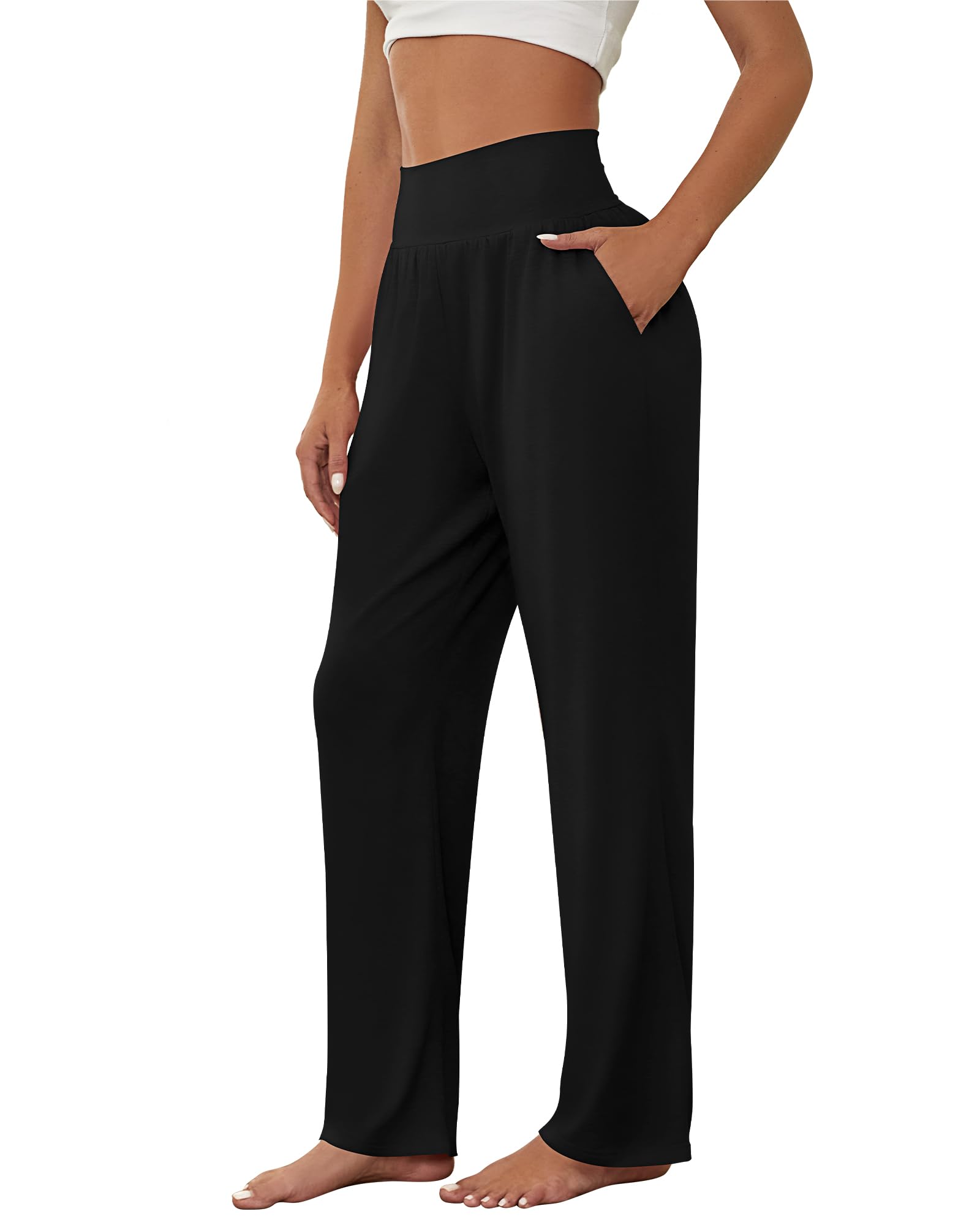 3 Pcs Women's Wide Leg Yoga Pant Comfy Loose Sweatpants High Waist Lounge Casual Athletic Pant Workout Joggers Pant (Black, Green, Red,Medium)