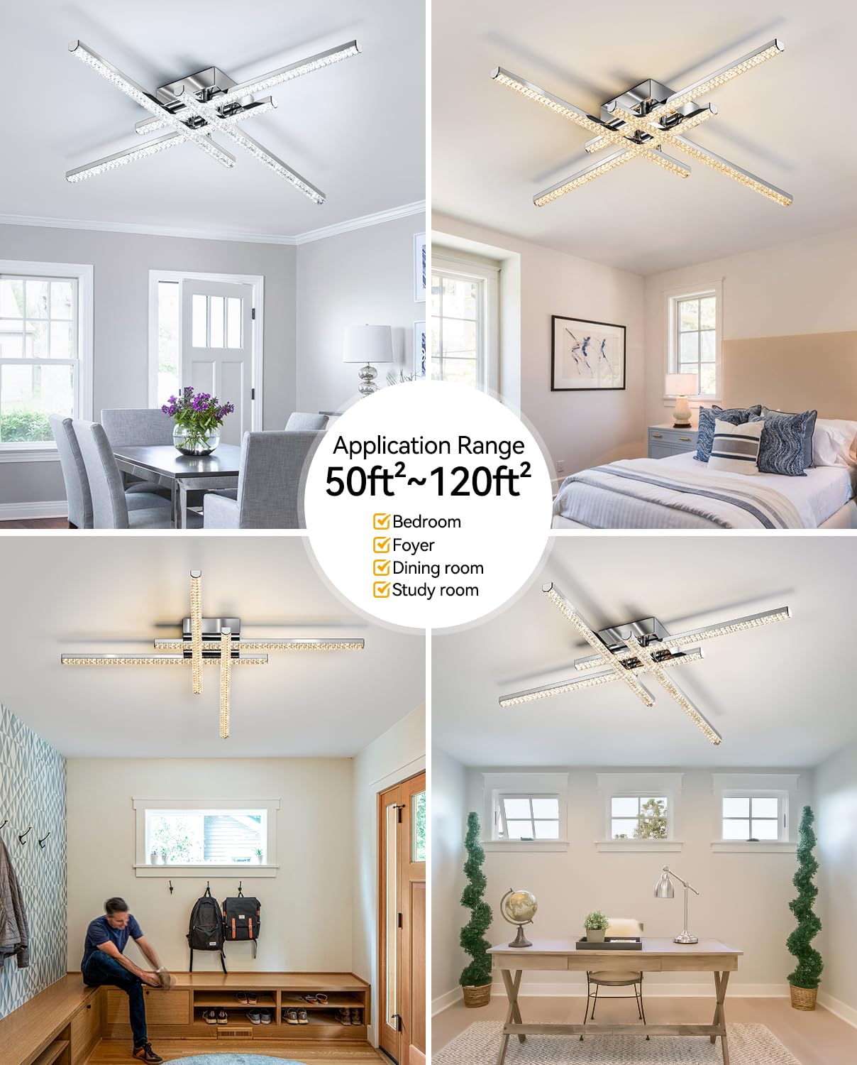 JFHTNFJ 24in Modern LED Ceiling Light, Acrylic Dimmable with Remote Control Flush Mount Ceiling Light Fixture, Silver LED Ceiling Lamp for Bedroom, Kitchen Island, Living Room, 3000K-6500K