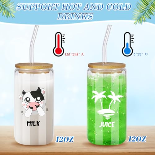 Tioncy 12 Pieces 12 oz Sublimation Glass Blanks Frosted Sublimation Cups with Bamboo Lids and Straws Clear Beer Can Jars with 12 Gift Boxes for Gifts Coffee Juices DIY
