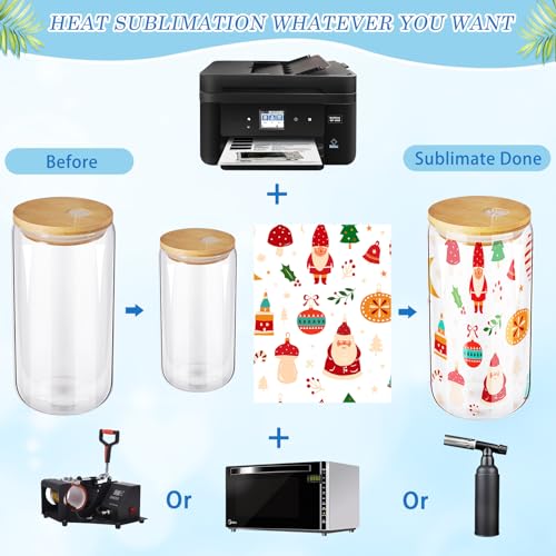 Tioncy 12 Pieces 12 oz Sublimation Glass Blanks Frosted Sublimation Cups with Bamboo Lids and Straws Clear Beer Can Jars with 12 Gift Boxes for Gifts Coffee Juices DIY