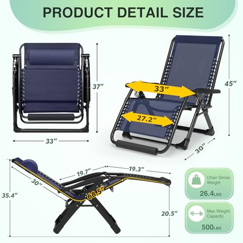 Suteck Patio Reclining Chair, Portable, Foldable, Durable, Adjustable, Comfortable, Blue