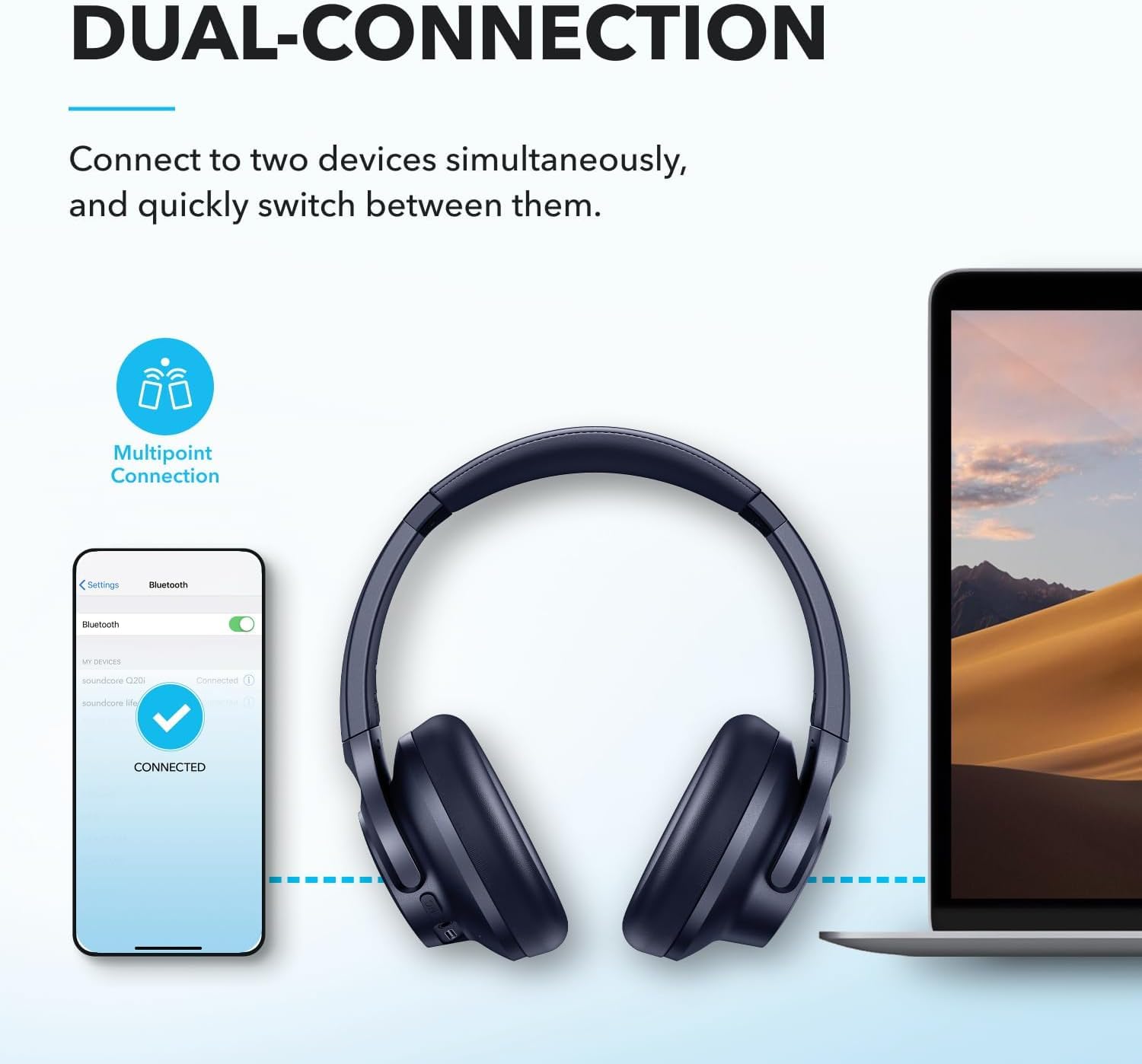 soundcore by Anker Q20i Hybrid Active Noise Cancelling Headphones, Wireless Over-Ear Bluetooth, 40H Long ANC Playtime, Hi-Res Audio, Big Bass, Customize via an App, Transparency Mode (Renewed)