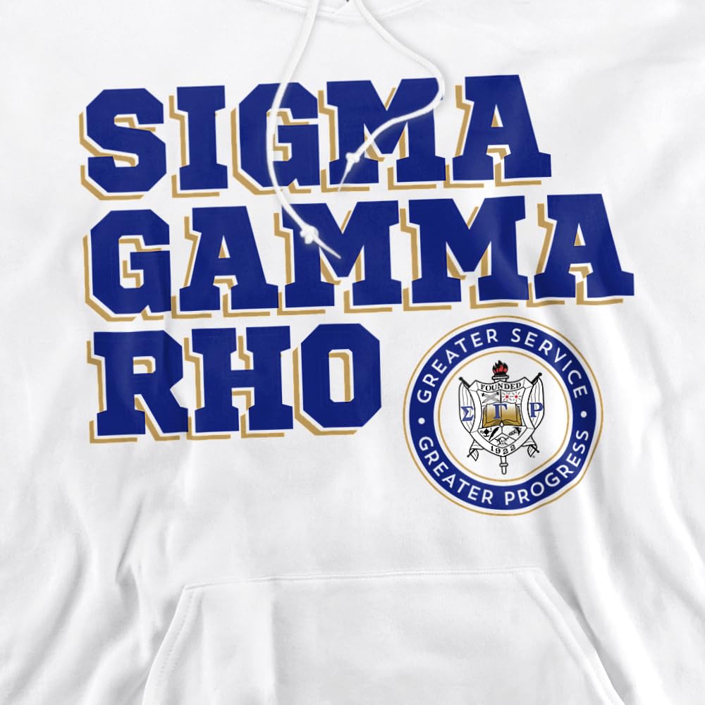 Sigma Gamma Rho Sorority Official Block Text Unisex Adult Pull-Over Hoodie,White, Small