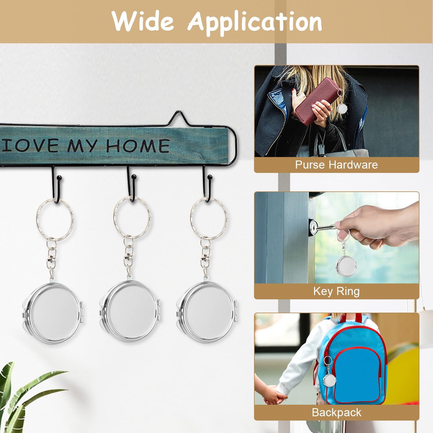6 Pcs Round Mirror Keychain Compact Double Sided Folding Key Chain Pendant Small Hand Held Mirror with Keyring for Women Girls