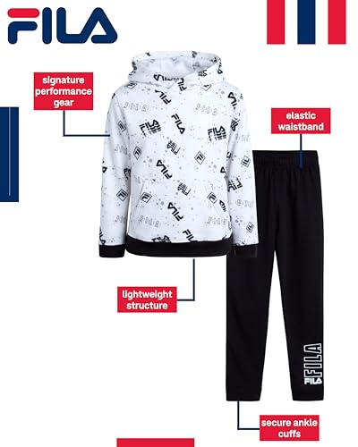 Fila Boys' Sweatsuit Set - 2 Piece Active Hoodie Sweatshirt and Jogger Sweatpants - Performance Activewear Set for Boys, 8-12, Size 10, Black Logo