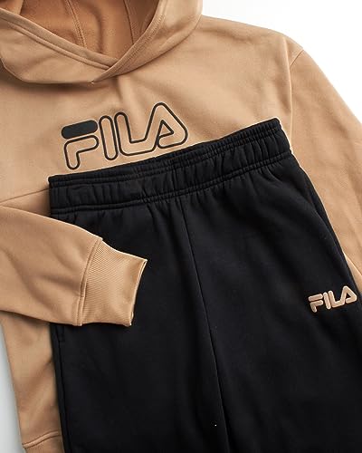 Fila Boys' Sweatsuit Set - 2 Piece Active Hoodie Sweatshirt and Jogger Sweatpants - Performance Activewear Set for Boys, 8-12, Size 8, Tan
