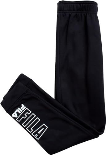 Fila Boys' Sweatsuit Set - 2 Piece Active Hoodie Sweatshirt and Jogger Sweatpants - Performance Activewear Set for Boys, 8-12, Size 10, Black Logo