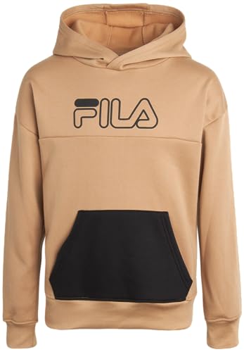 Fila Boys' Sweatsuit Set - 2 Piece Active Hoodie Sweatshirt and Jogger Sweatpants - Performance Activewear Set for Boys, 8-12, Size 8, Tan