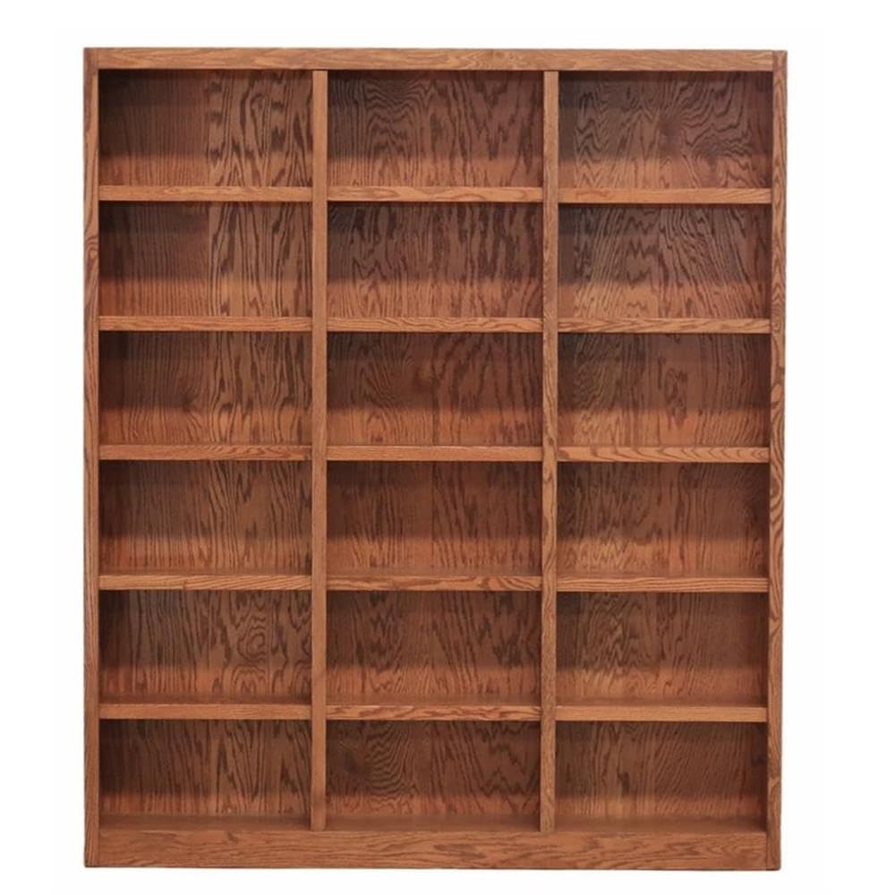 Home Square 84" Tall 18-Shelf Triple Wide Wood Bookcase in Dry Oak - Set of 2
