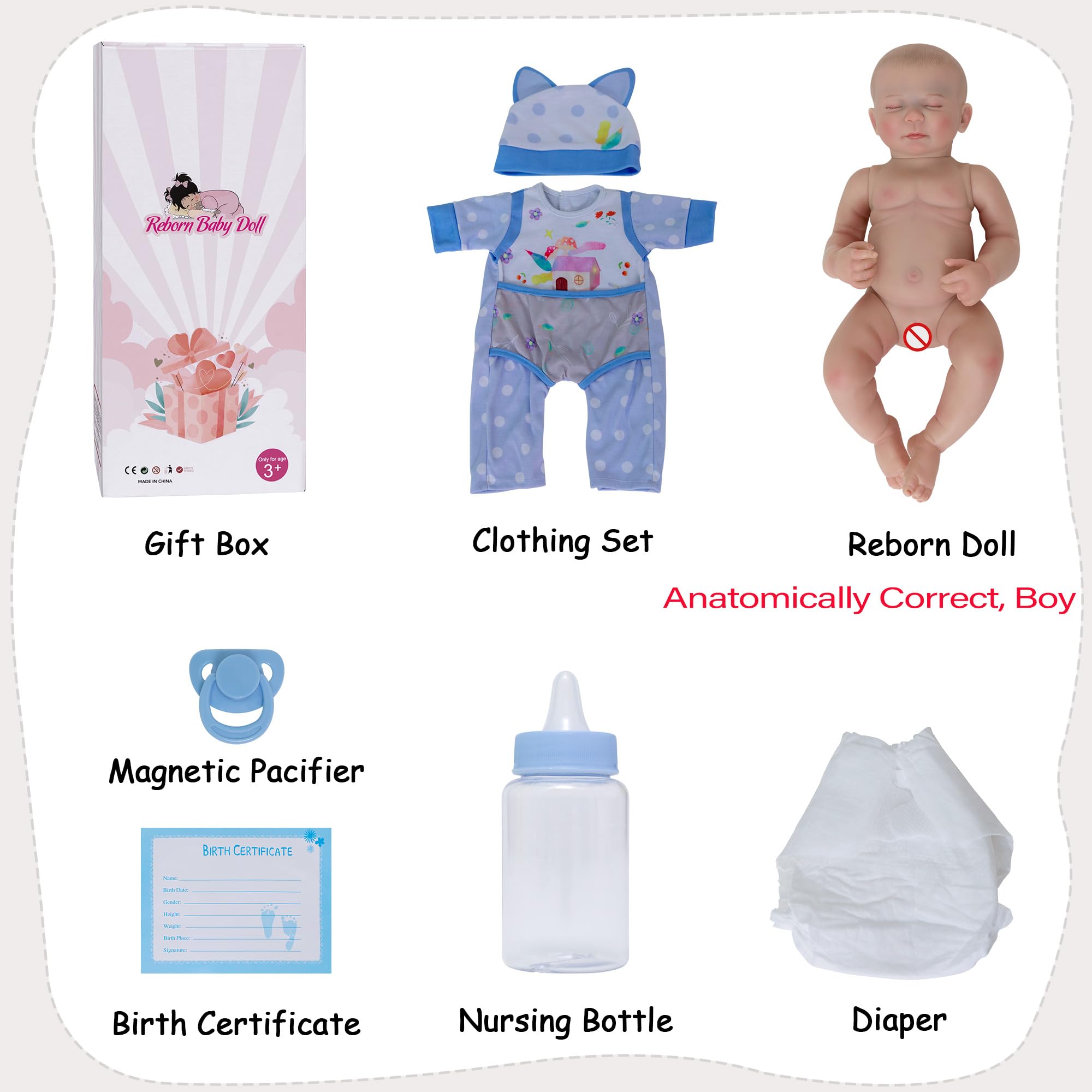 Thorugod Realistic Reborn Baby Dolls - 18 Inch Lifelike Smiling Boy Doll with Vinyl Body, Christmas/Birthday Gift for Kids Age 3+