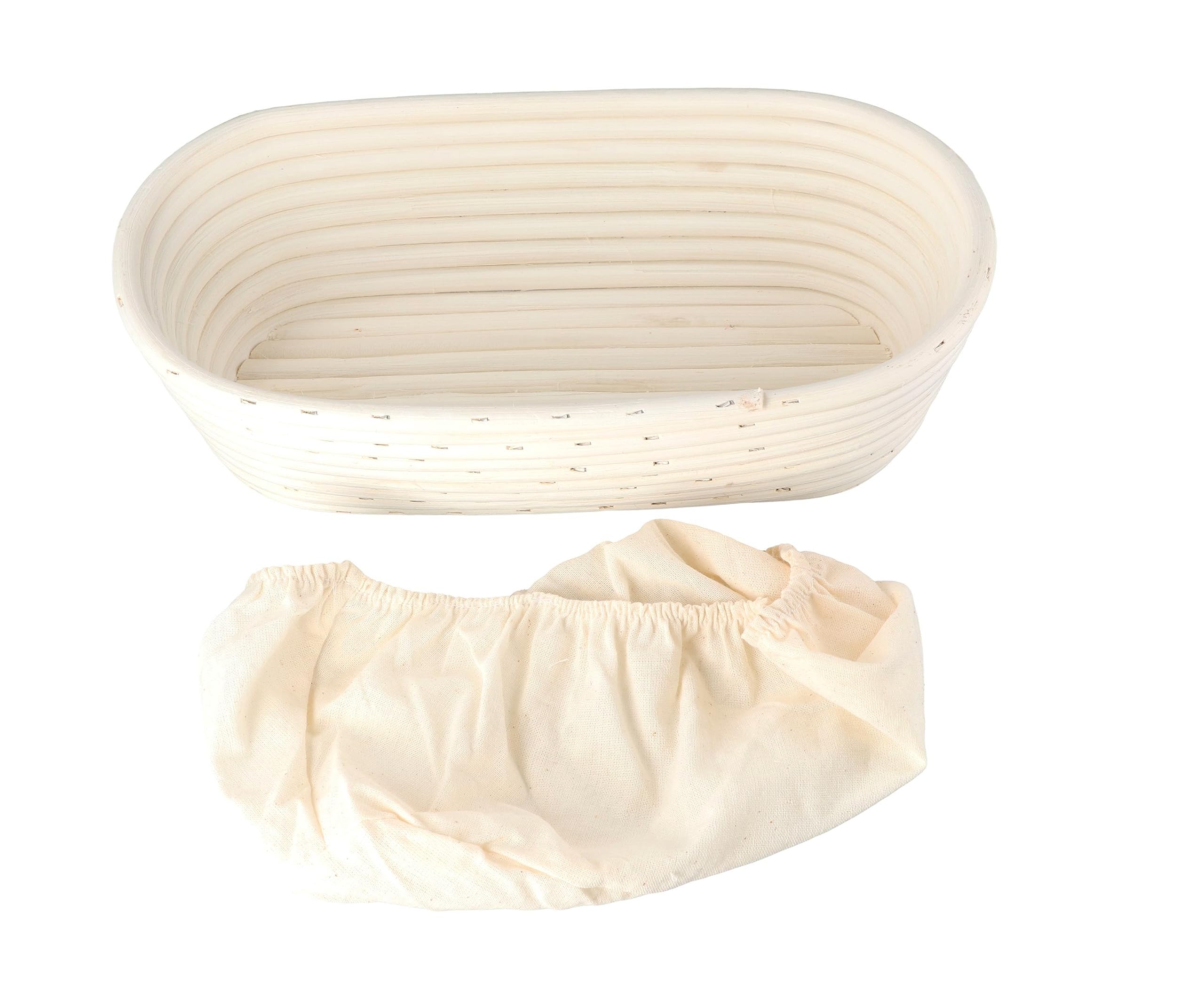 Leadigol Bread Banneton Proofing Basket + Dough Scraper,11 inch Oval Long Bread Dough Proofing Rising Rattan Basket & Liner,Rattan Brotform Bread Dough Set