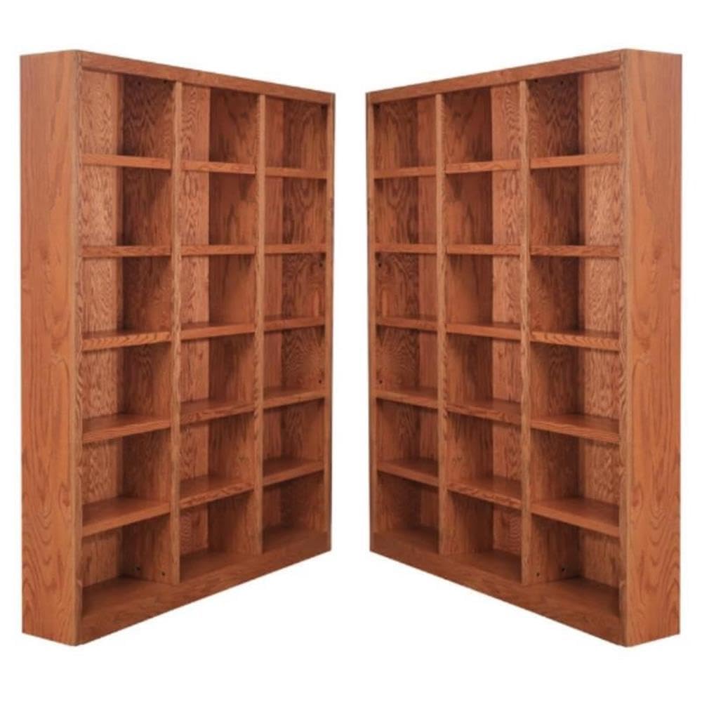 Home Square 84" Tall 18-Shelf Triple Wide Wood Bookcase in Dry Oak - Set of 2