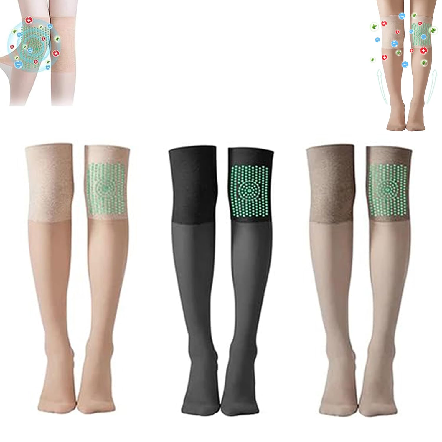Ionic Correction Lymphatic Detoxification Long Tube Silk Stockings, Thigh Massager Socks, Compression Boots Socks (3pairs (Skin Color, Black, Brown))