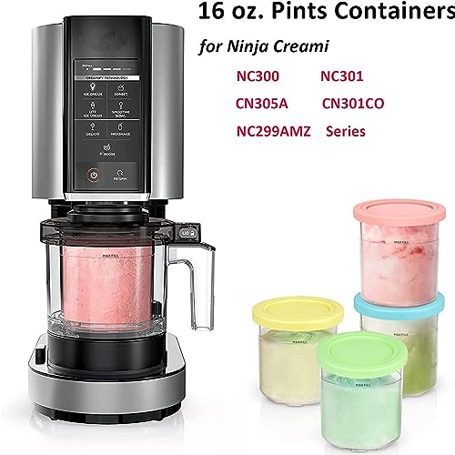 VRINO Creami Pints and Lids - 4 Pack, for Ninja Pints with Lids,16 OZ Ice Cream Storage Containers Dishwasher Safe,Leak Proof Compatible with NC299AMZ,NC300s Series Ice Cream Makers