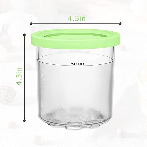 VRINO Creami Pints and Lids - 4 Pack, for Ninja Pints with Lids,16 OZ Ice Cream Storage Containers Dishwasher Safe,Leak Proof Compatible with NC299AMZ,NC300s Series Ice Cream Makers