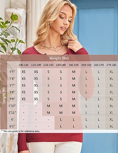 AmélieBoutik Women Notch V Neck Lace Up Long Sleeve Ribbed Sweater (Wine Red X-Small)