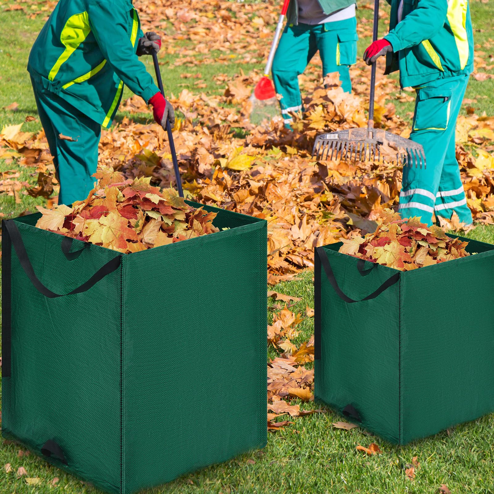 Tenceur 4 Pcs Heavy Duty Reusable Yard Waste Bags 48 Gallon and 22 Gallon Woven Polypropylene Leaf Garden Bag Lawn Bags Self Standing Garbage Can with Reinforced Handles for Home Moving Bag, Green