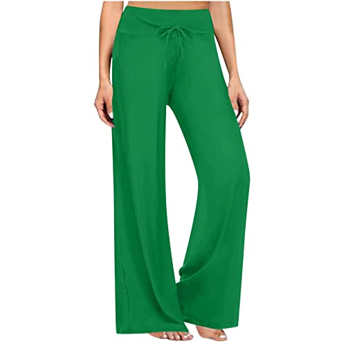 SMIDOW Womens Comfy Jogging Jogger Pants Wide-Leg High Waisted Loose Flowy Drawstring Elastic Waist Yoga Palazzo Pants Green XL