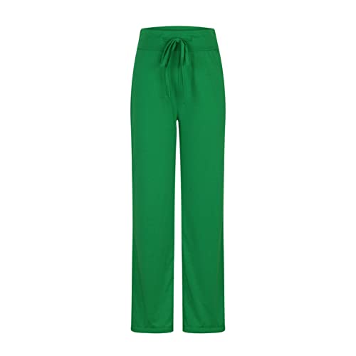 SMIDOW Womens Comfy Jogging Jogger Pants Wide-Leg High Waisted Loose Flowy Drawstring Elastic Waist Yoga Palazzo Pants Green XL