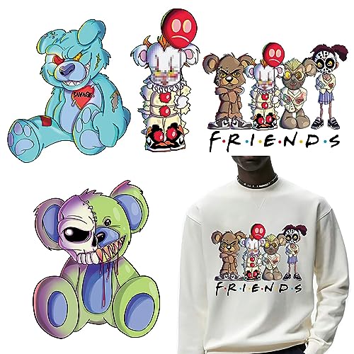 Halloween Iron On Transfers Patches Scary Cartoon Animals Iron on Patches for Clothing Bear Designs Iron On Stickers Appliques Washable Iron Heat Vinyl Transfer for T-Shirts Clothing Hat Bags 4 Pcs