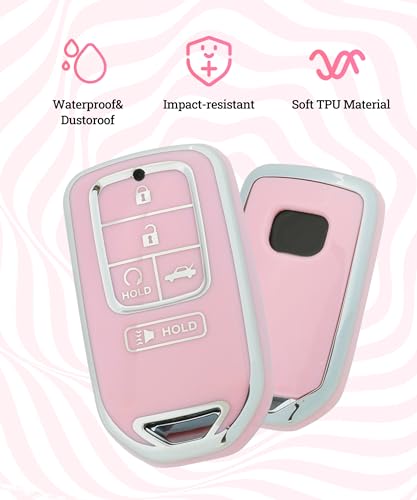 Zlirfy Key Fob Cover,Car Key Case Shell,Car Accessories Key Shells,Soft TPU Key Case Protection,Key Shell Case with Keychain for Women,Full Protection Car Key Cover (for Honda a)