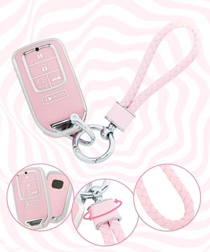 Zlirfy Key Fob Cover,Car Key Case Shell,Car Accessories Key Shells,Soft TPU Key Case Protection,Key Shell Case with Keychain for Women,Full Protection Car Key Cover (for Honda a)