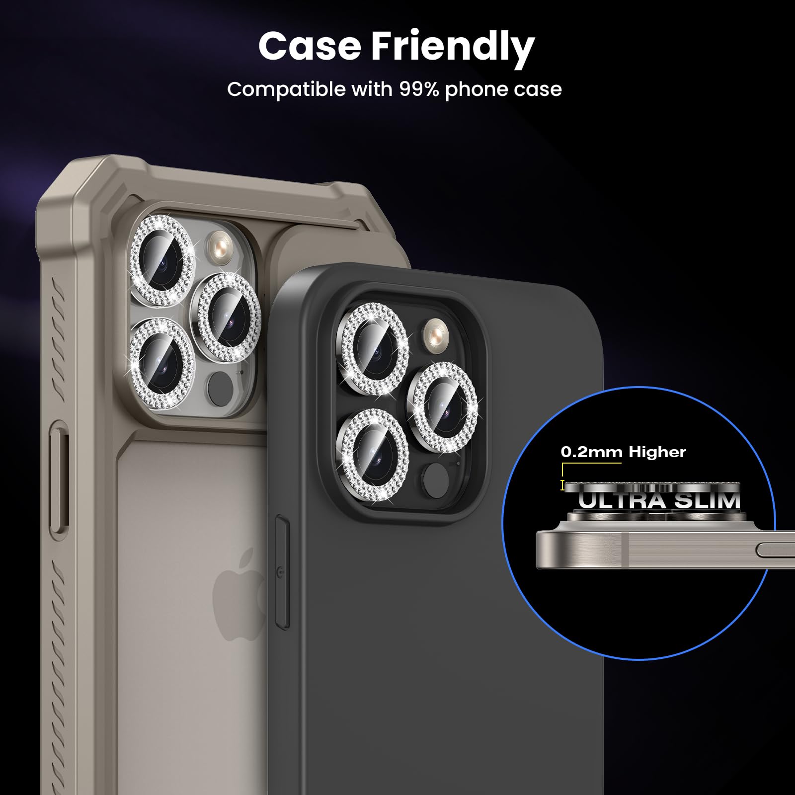 Tensea for iPhone 16 Pro Max/16 Pro/15 Pro Max/15 Pro/12 Pro Max Camera Lens Protector, Metal Aluminum Alloy Tempered Glass Cover Camera Screen Protector Accessories, Case Friendly
