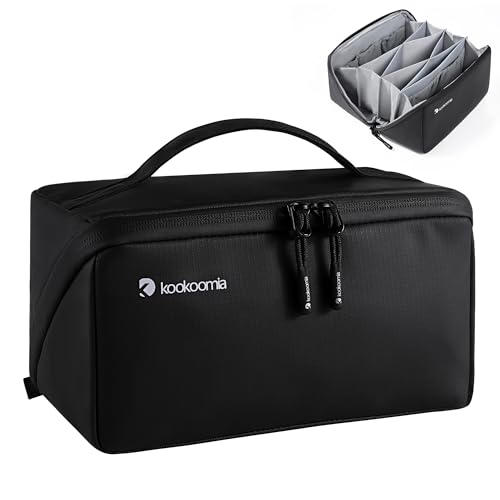 kookoomia Travel Makeup Bag, Cosmetic Bags for Women, Large Capacity Make Up Organizer Waterproof Toiletry Bag Portable Pouch Lay Flat Divider Handle