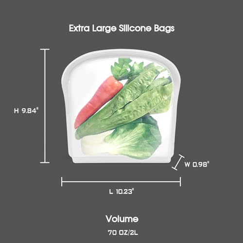 KVK Reusable Silicone Bags - 3 Pack Flat Silicone Sous Vide Bags - Half Gallon Bags Double Lock Leakproof Large Silicone Food Storage Bags Oven Freezer Dishwasher Safe - Clear