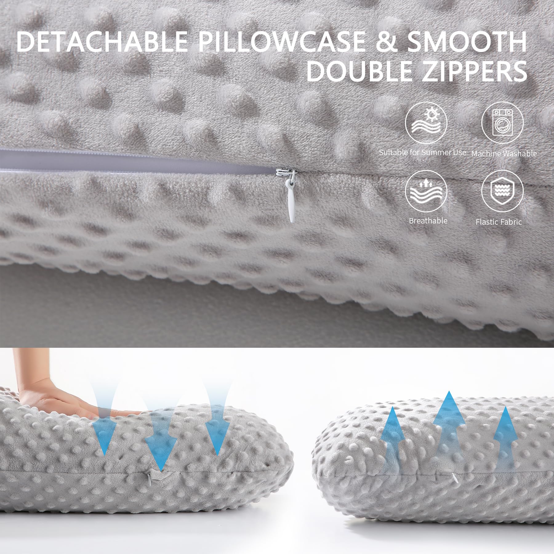 Lightweight Pregnancy Pillow Soft Maternity Full Body Pillow, Long J-Shaped Pillow for Sleeping on The Side, Breathable Bean-Shaped Cover